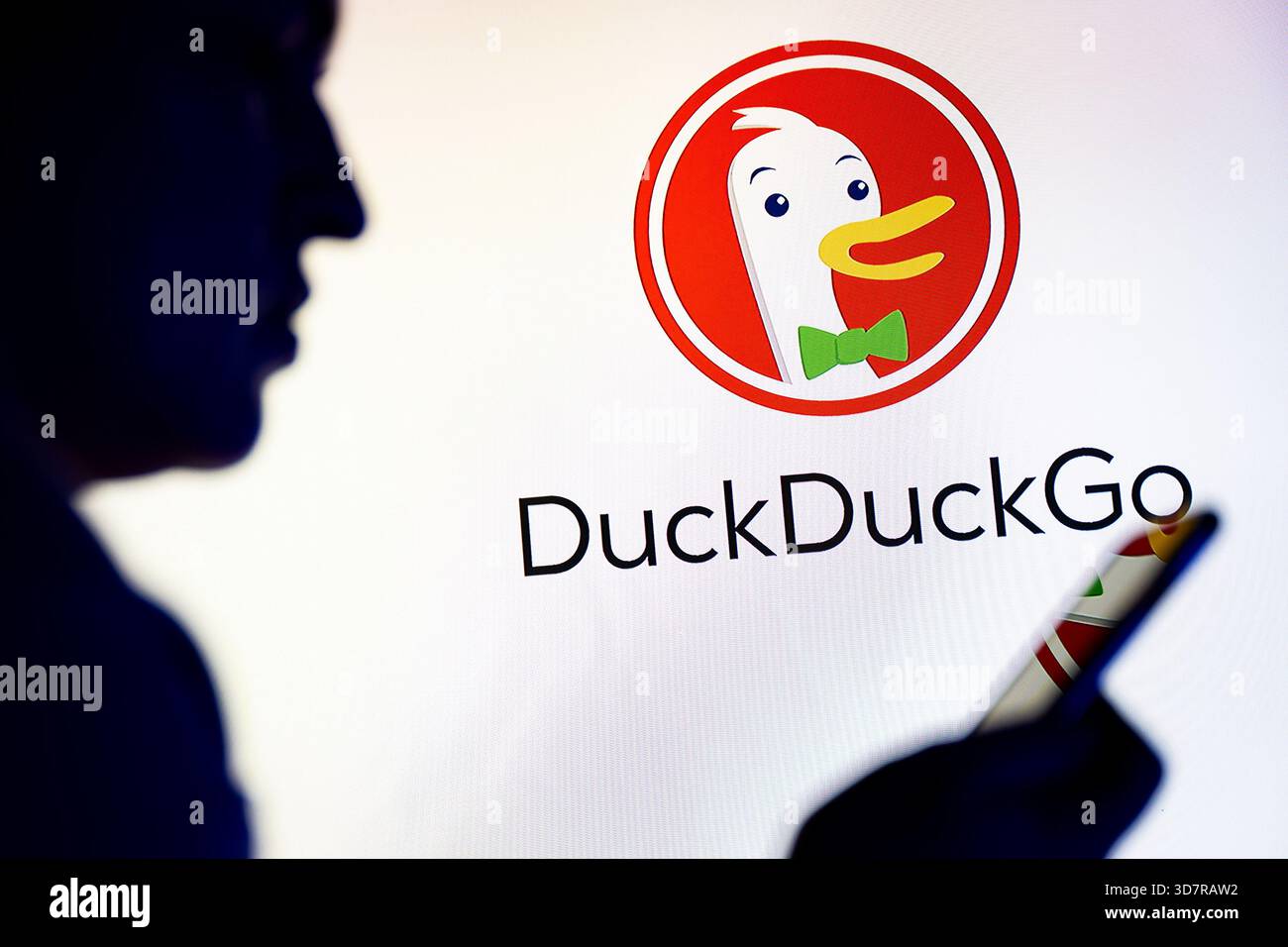 In this photo illustration, the Duck Duck Go logo is seen displayed on ...