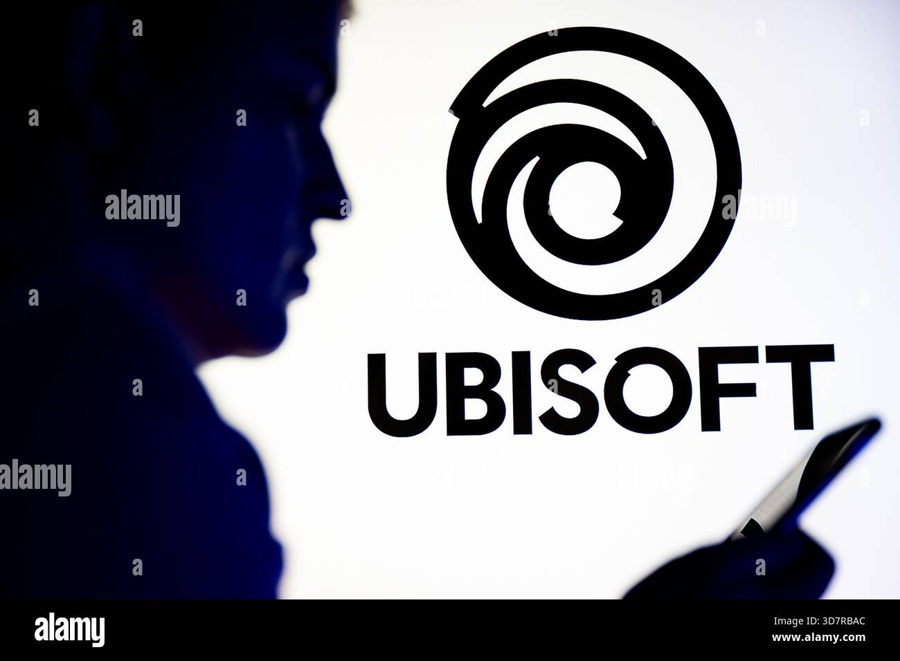 In this photo illustration, a Ubisoft logo is seen displayed on TV ...