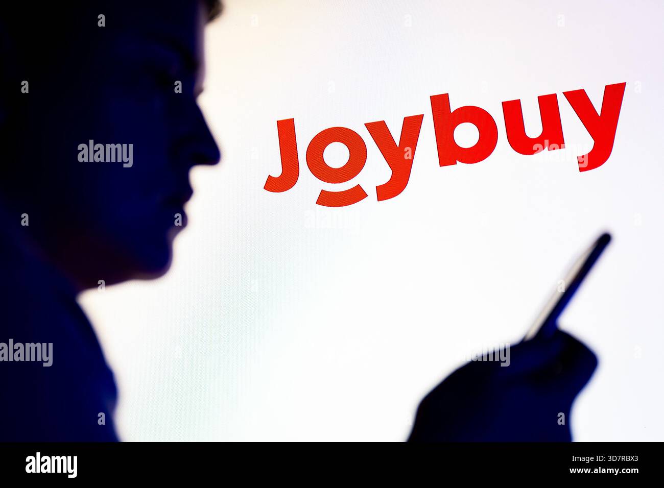 In this photo illustration, the Joybuy logo is seen displayed on TV ...