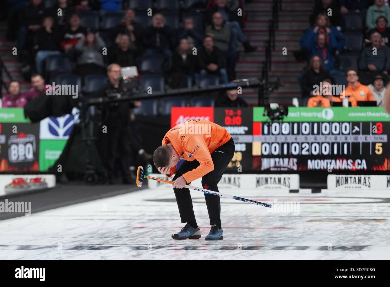 Skip Brad Gushue reacts to missing his final shot during Canadian ...
