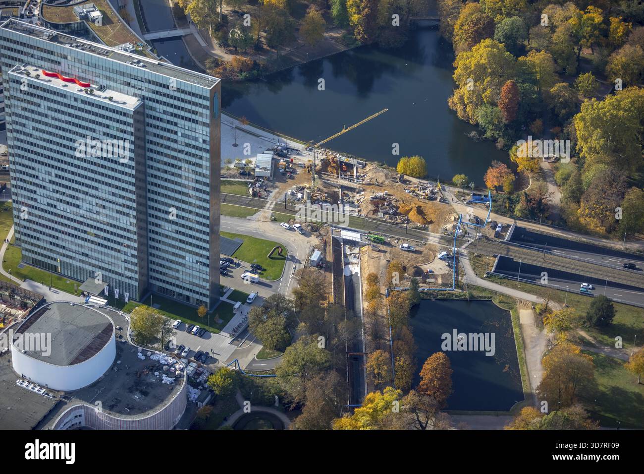 Aerial view, Dreischeibenhaus Thyssenhochhaus, Hofgartenstrasse ...