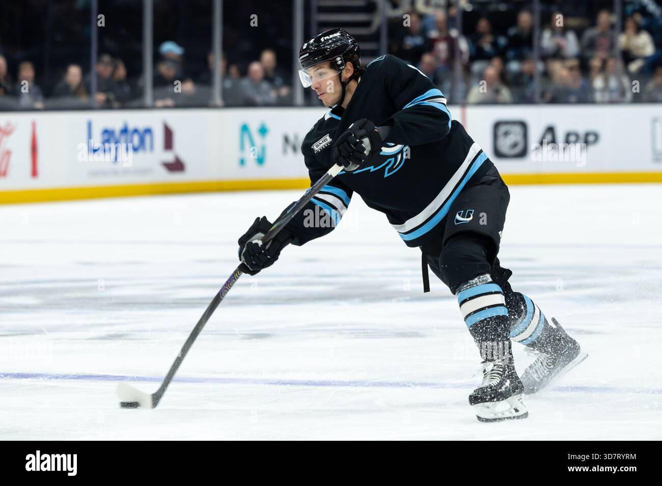 Utah Mammoth defenseman John Marino shoots during the second period of ...