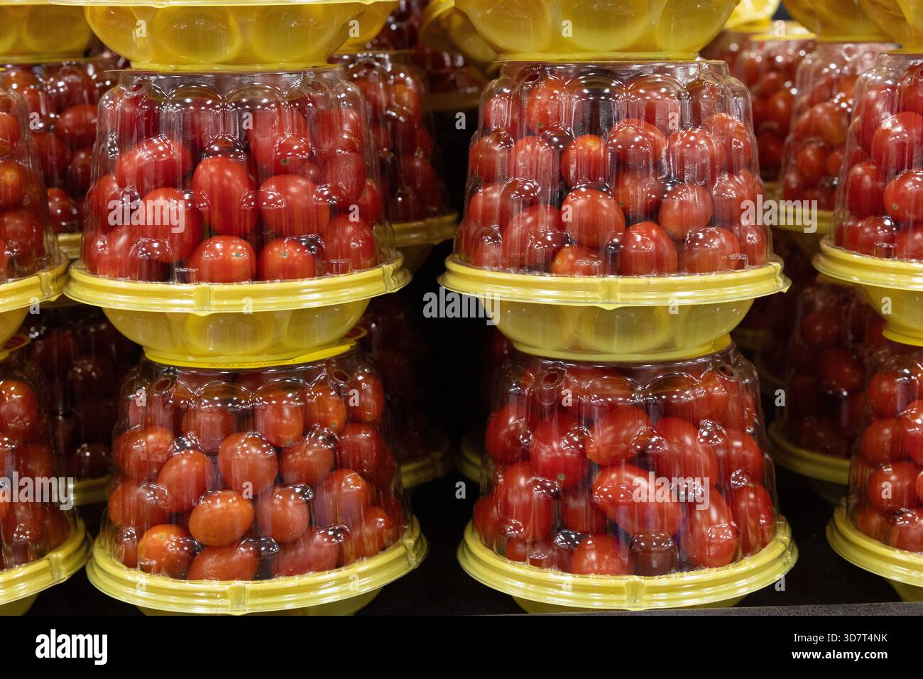 Packaged Cherry Tomatoes Stacked in Grocery Store Produce Section Stock ...