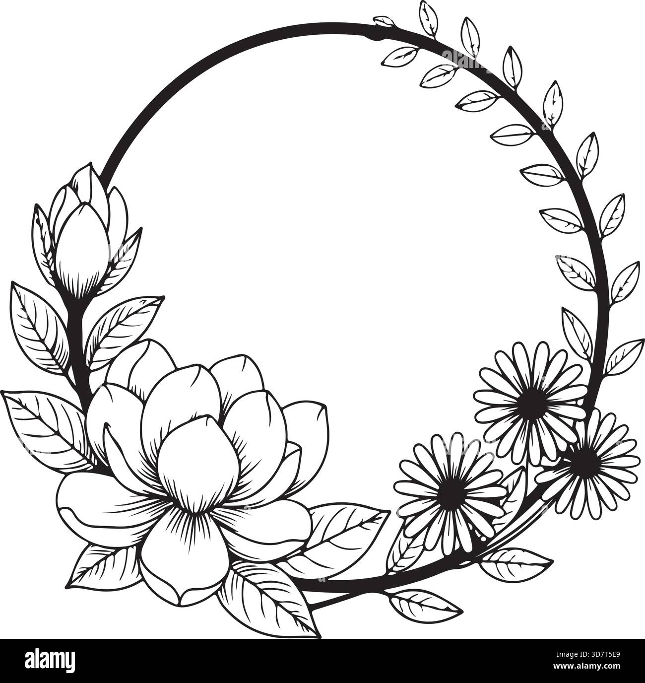 Black and White Floral Round Frame Outline floral frame, outline ...