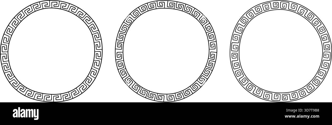 Greek doodle circle frame. Hand drawn roman round frame. Greek or Roman ...