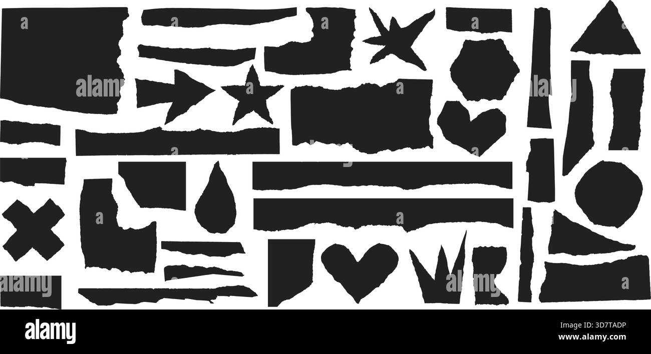 Jagged edge torn paper piece collage grunge cut out shapes vector ...