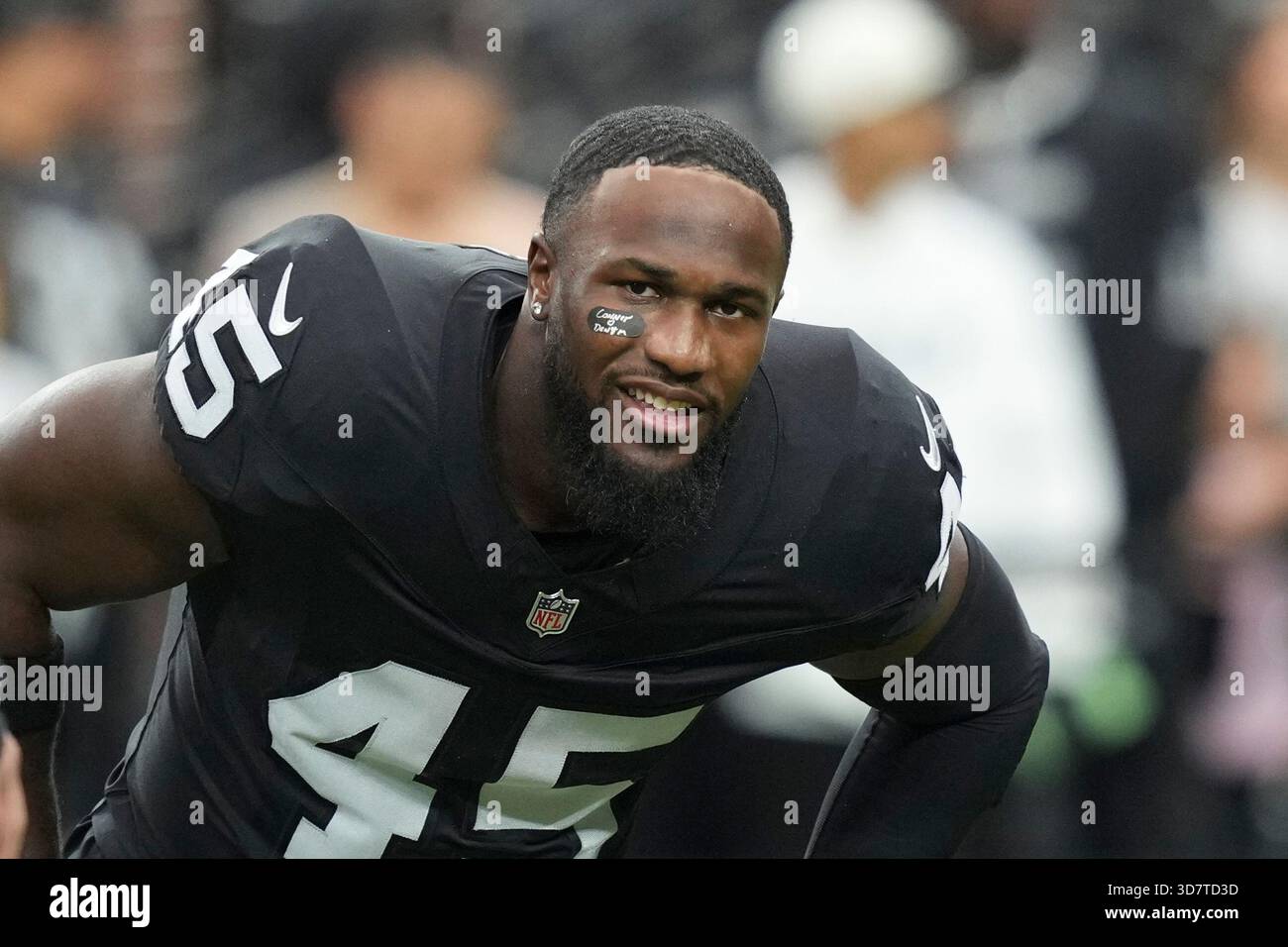 Las Vegas Raiders linebacker Devin White (45) warms up before the game ...