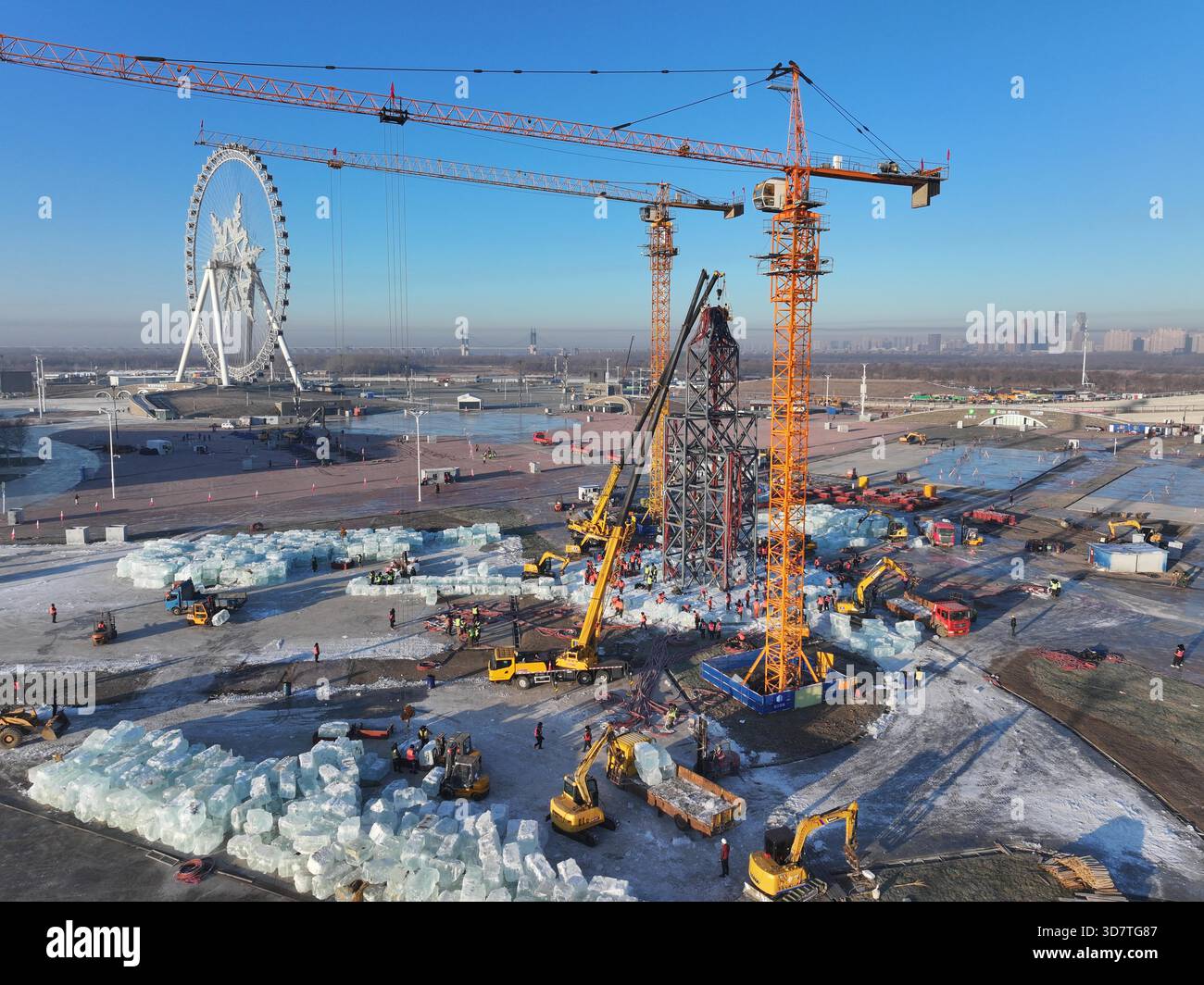 Aerial photo shows the construction site of the 27th edition of the ...