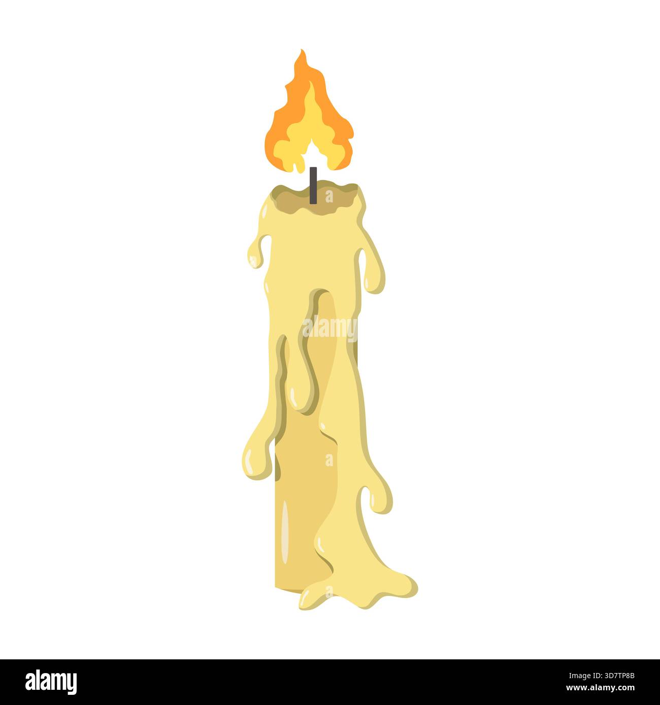 Illustration of a lit yellow candle with melting wax and glowing flame ...