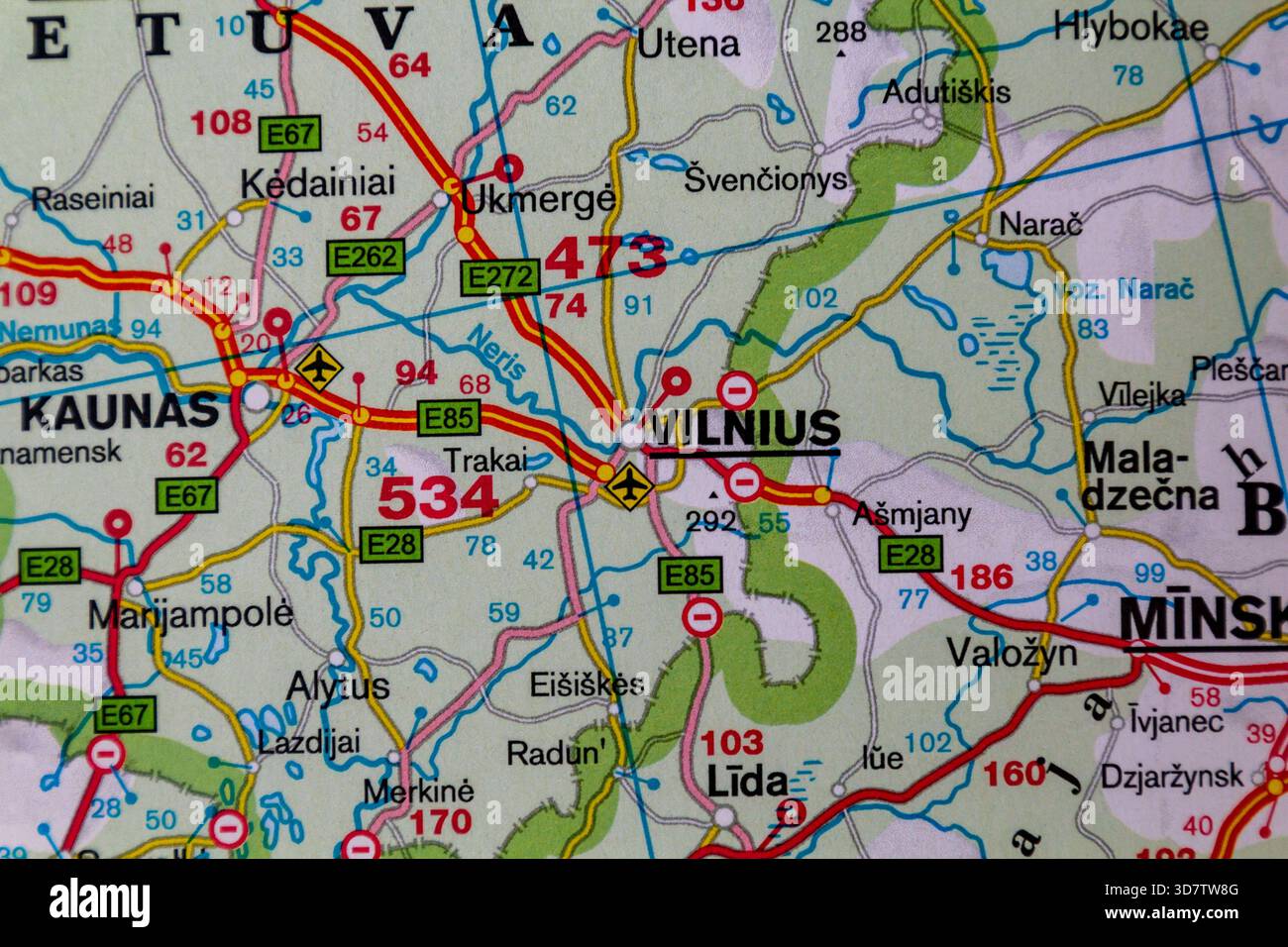 Vilnius, Lithuania, on a road map Stock Photo - Alamy