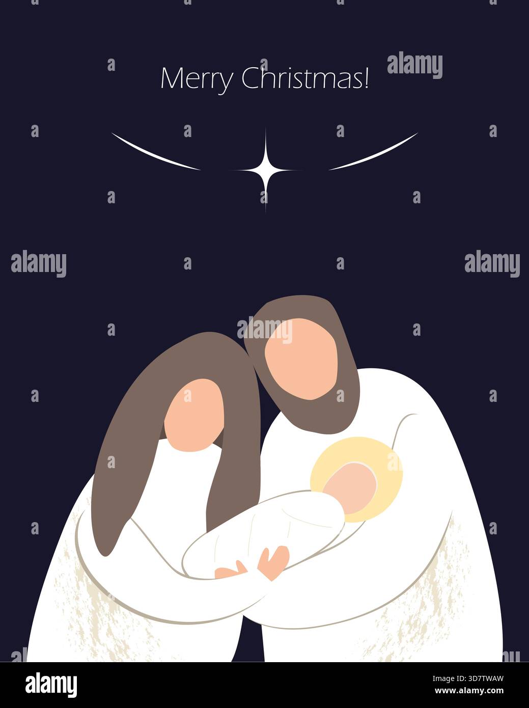 Christmas nativity scene of baby Jesus, Mary and Joseph. Hand drawn ...