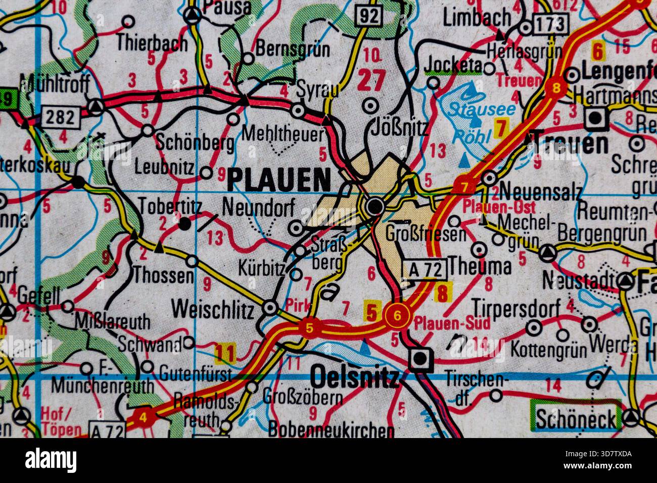 Plauen, Germany, on a road map Stock Photo - Alamy