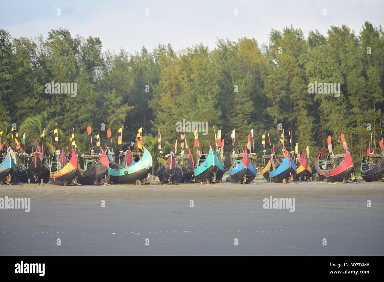 Row of Sampan Boats - Traditional Coastal Life in Bangladesh Stock ...