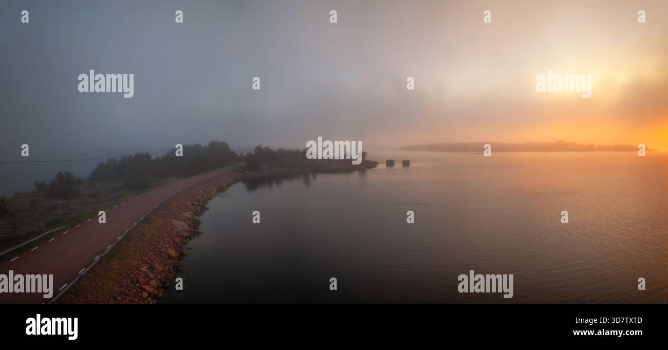 View of a causeway road connecting islets in the Aland Islands ...