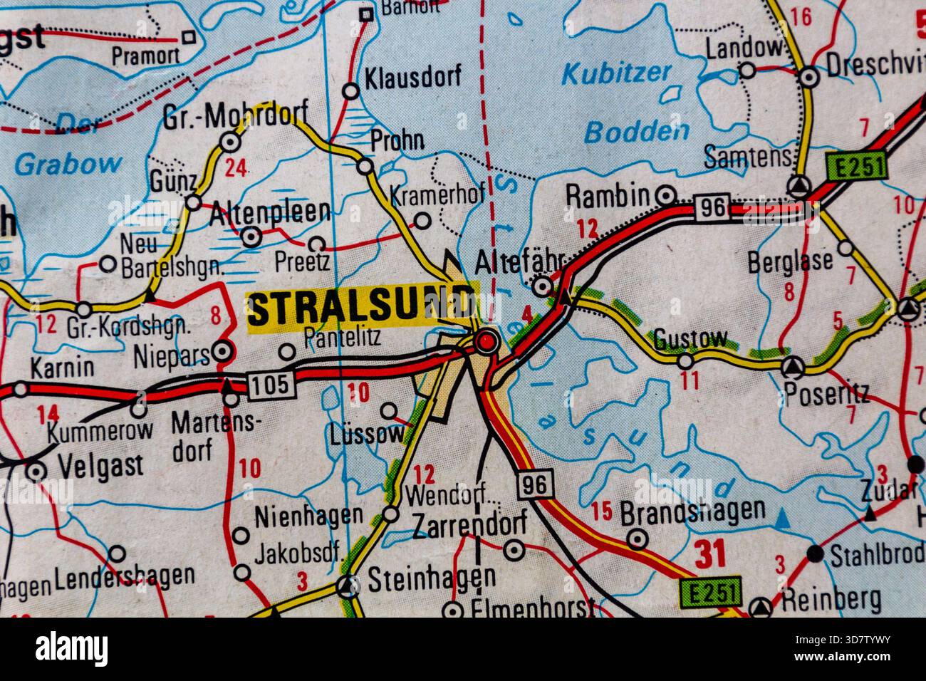 Stralsund, Germany, on a road map Stock Photo - Alamy