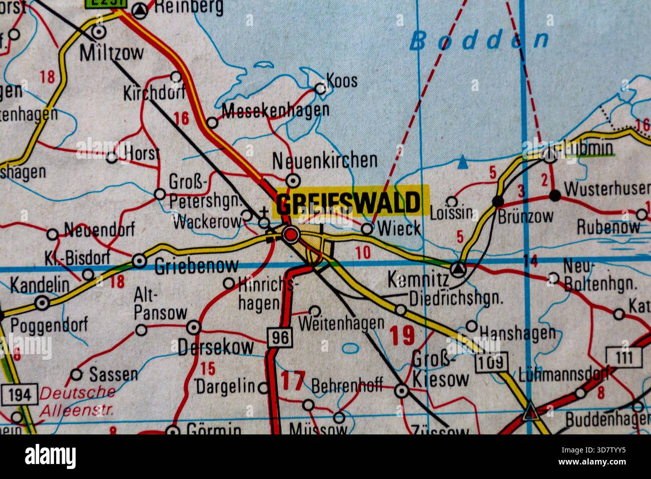 Greifswald, Germany, on a road map Stock Photo - Alamy