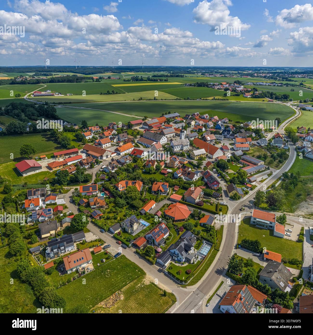 A bird's-eye view of the Upper Bavarian municipality of Pfaffenhofen on ...