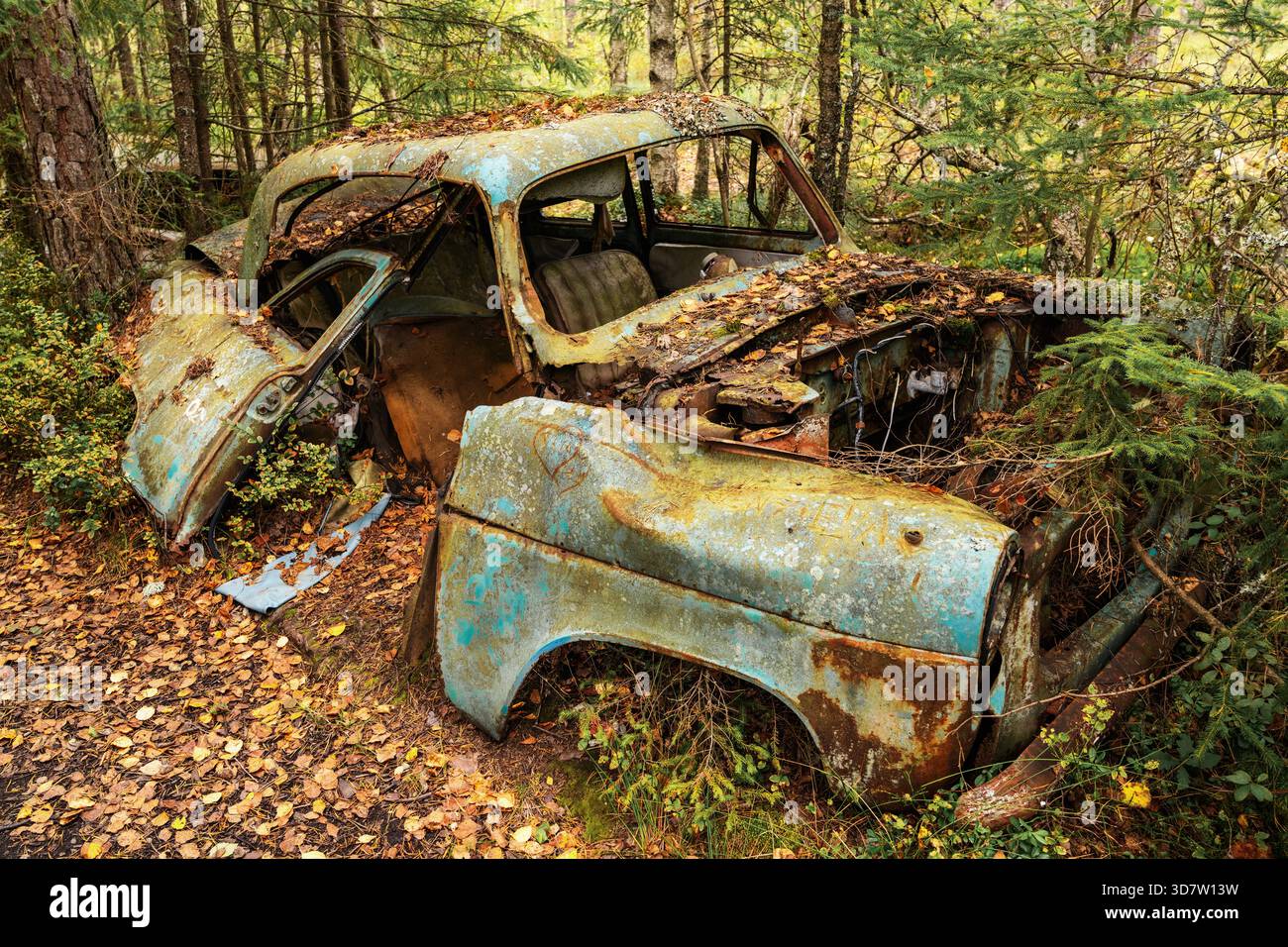 Ryd, Sweden - 13 September, 2025: old rusty abandoned car in the ...