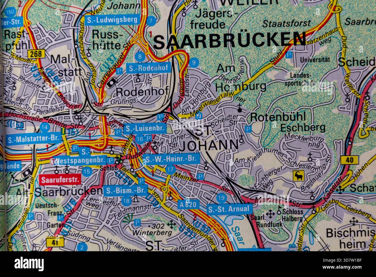 Saarbrucken, Germany, on a road map Stock Photo - Alamy