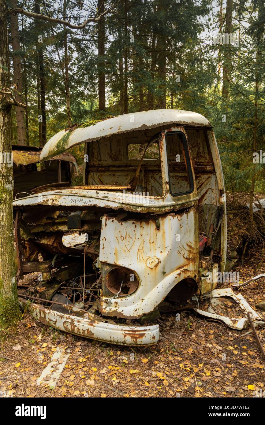 Ryd, Sweden - 13 September, 2025: old rusty abandoned car in the ...