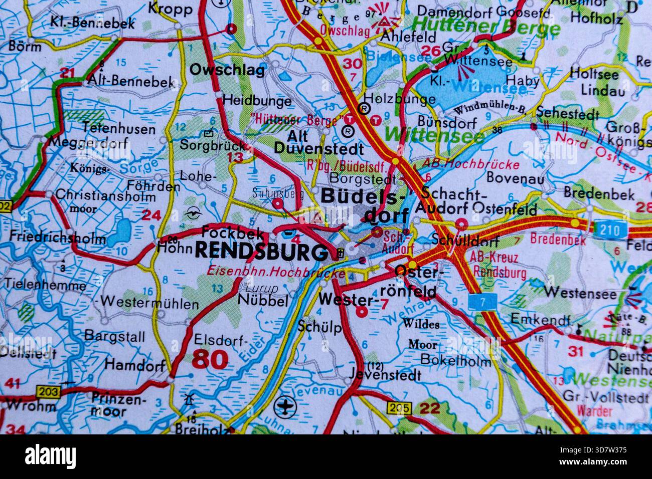 Rendsburg, Germany, on a road map Stock Photo - Alamy