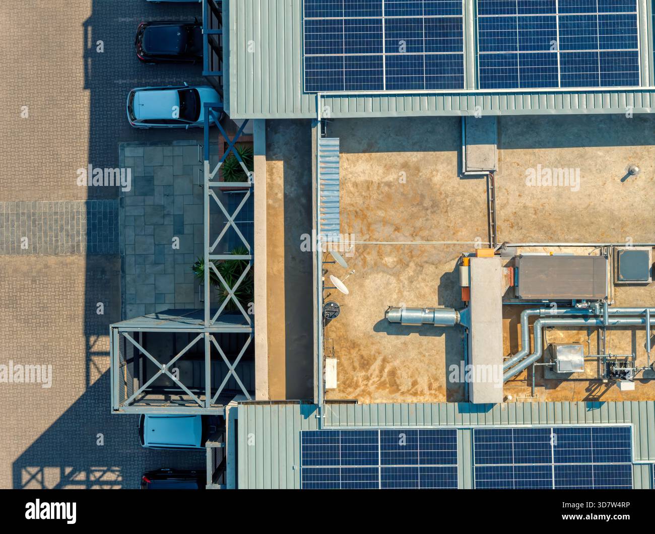 aerial view top down air-conditioning unit industrial hvac on the roof ...