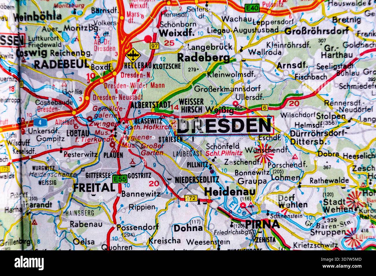 Dresden, Germany, on a road map Stock Photo - Alamy