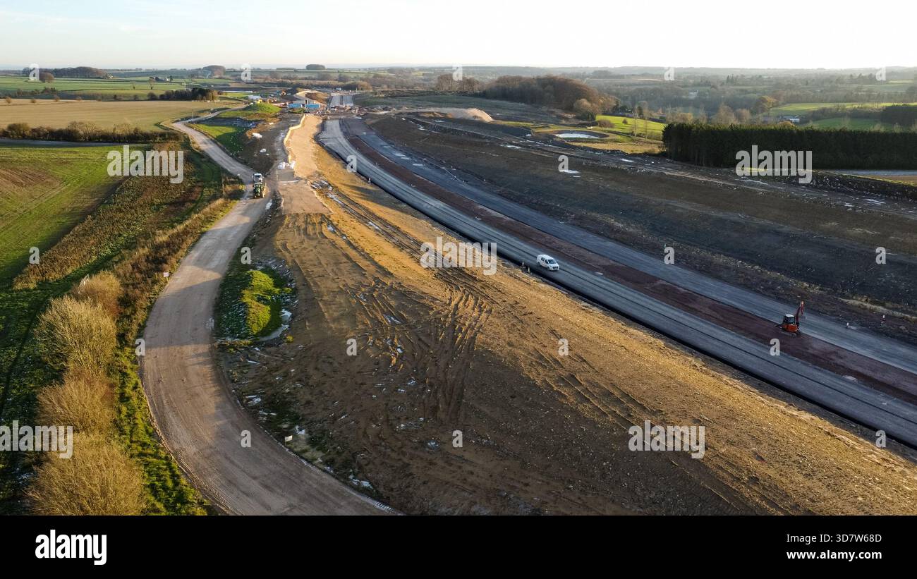 Aerial view of civil infrastructure road building. A417 bypass ...
