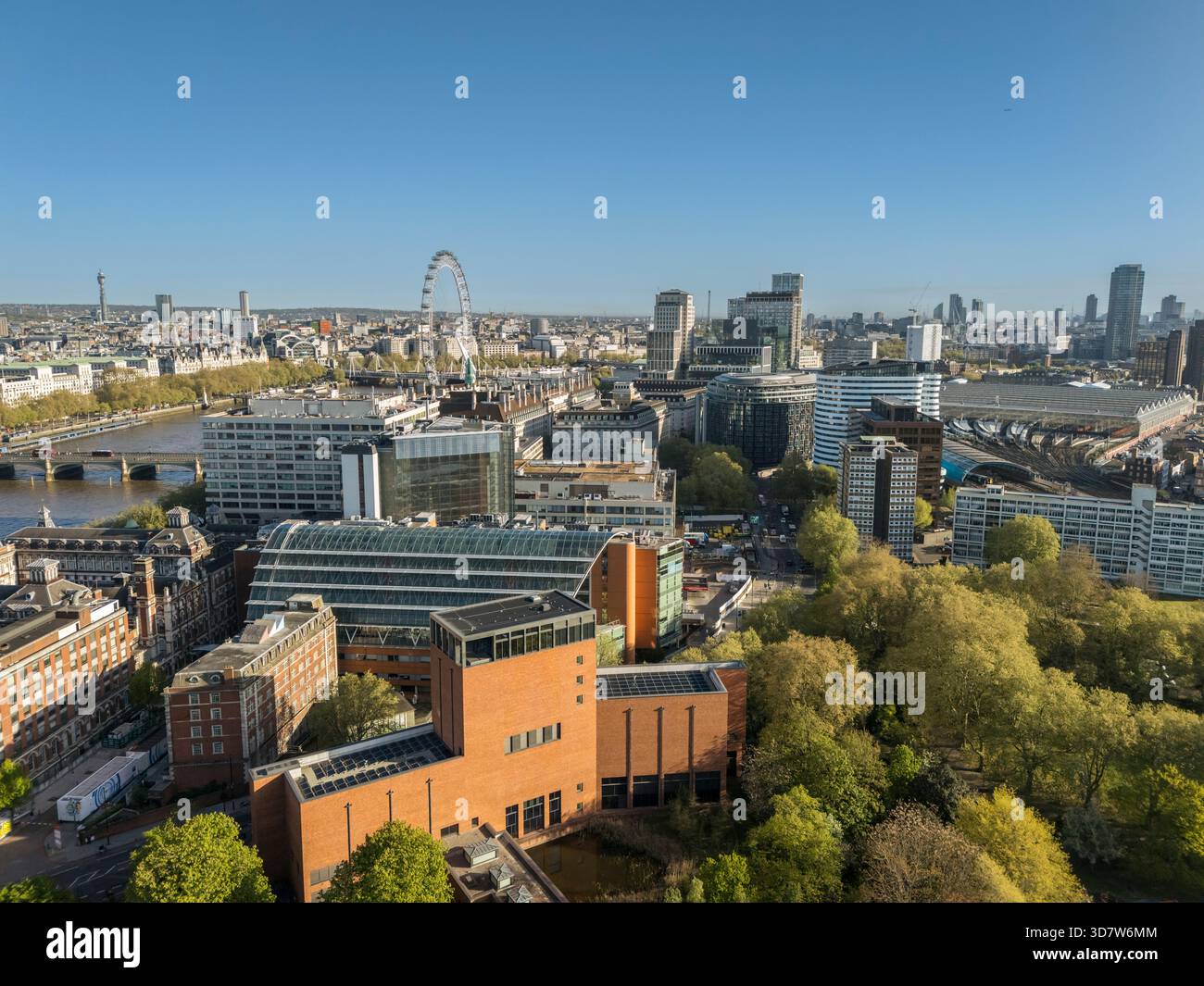Aerial view of London skyline featuring the Thames River and the London ...