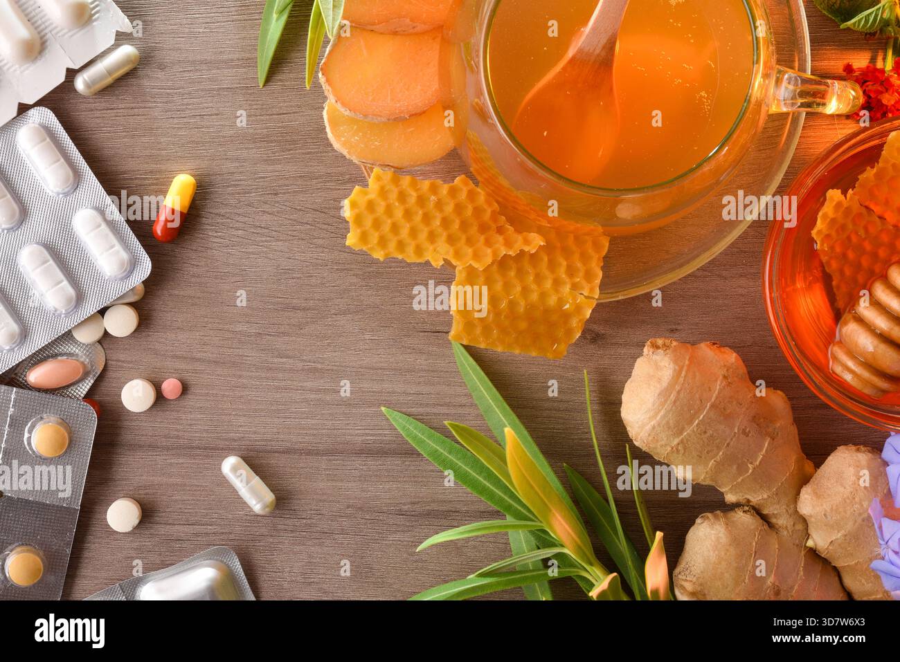 Contrast between pharmaceutical medication with blister packs and bowl ...