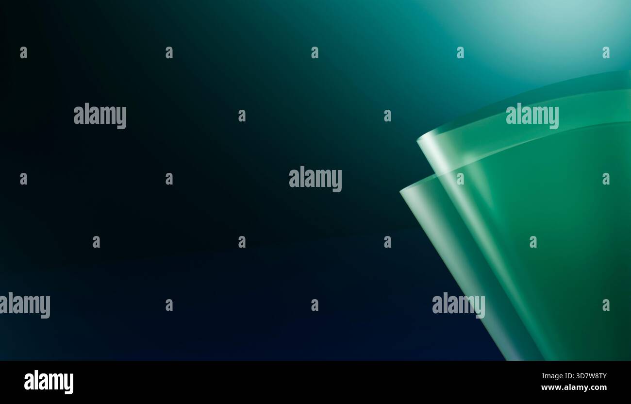 Abstract green and blue gradient with translucent shapes on a dark ...