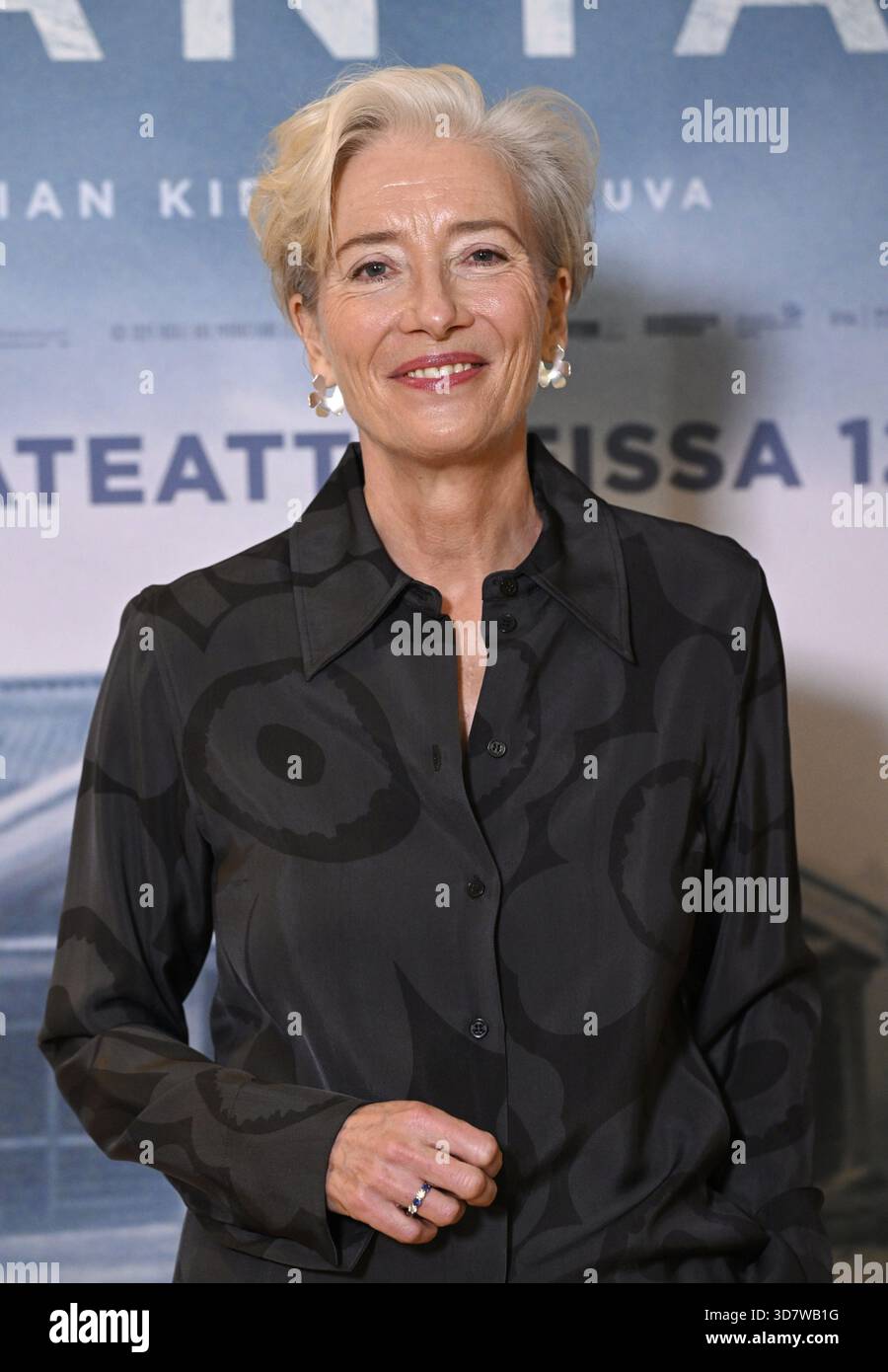 Actress Emma Thompson poses in Helsinki, Finland, on November 27, 2025 ...