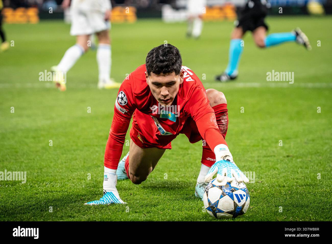 Copenhagen, Denmark. 26th, November 2025. Goalkeeper Temirlan Anarbekov ...