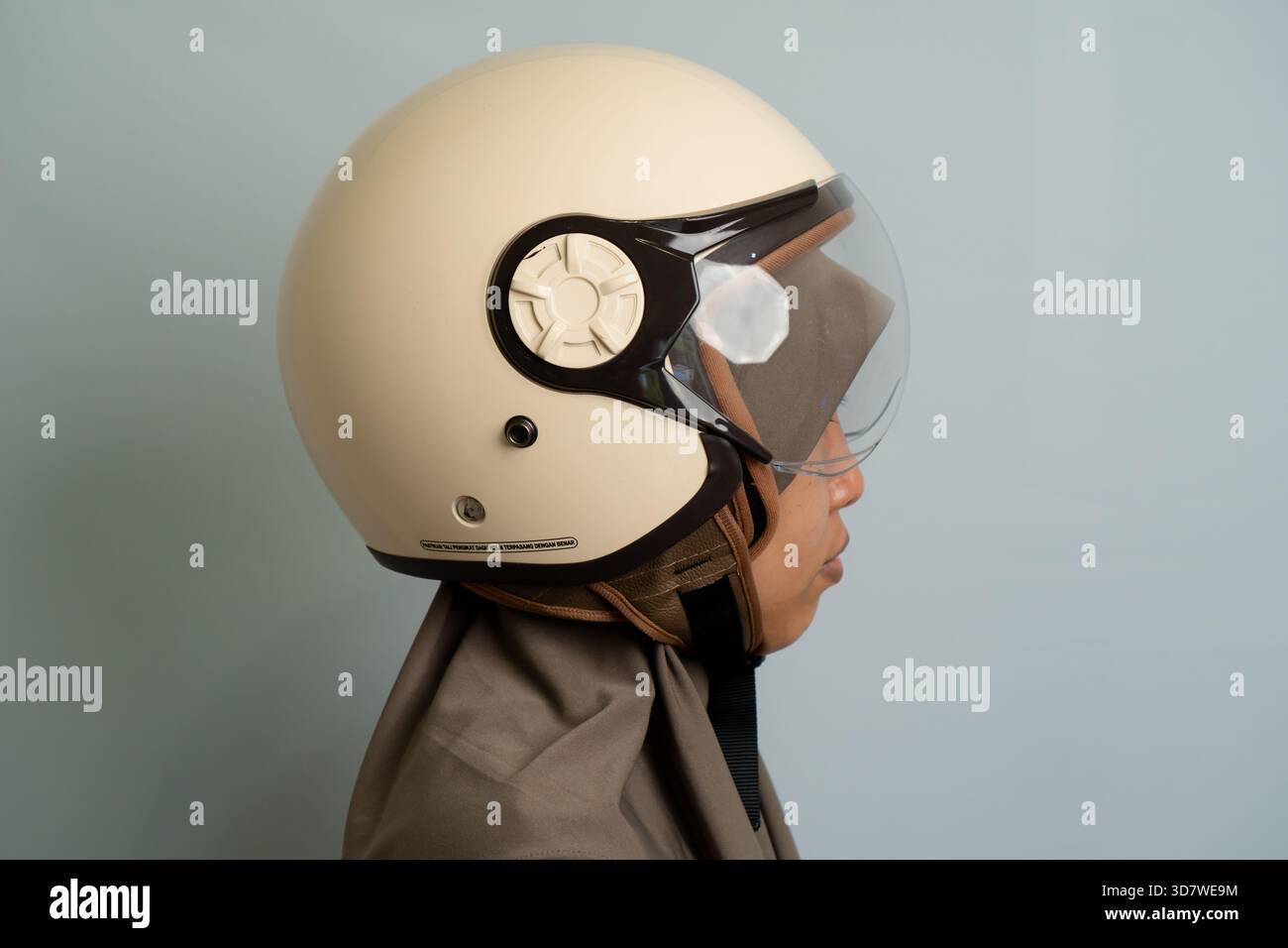 Cream Motorcycle Helmet With Clear Visor Side Profile Studio Shot Stock ...