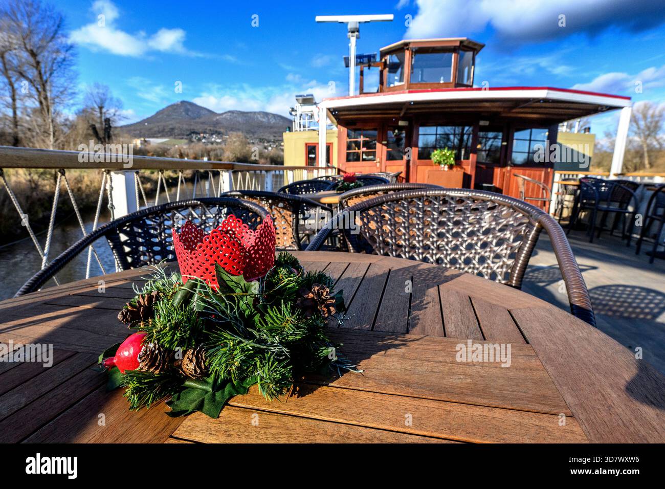 Advent cruise on the Christmas decorated steamboat (paddle steamer) Labe at Labe River in ...
