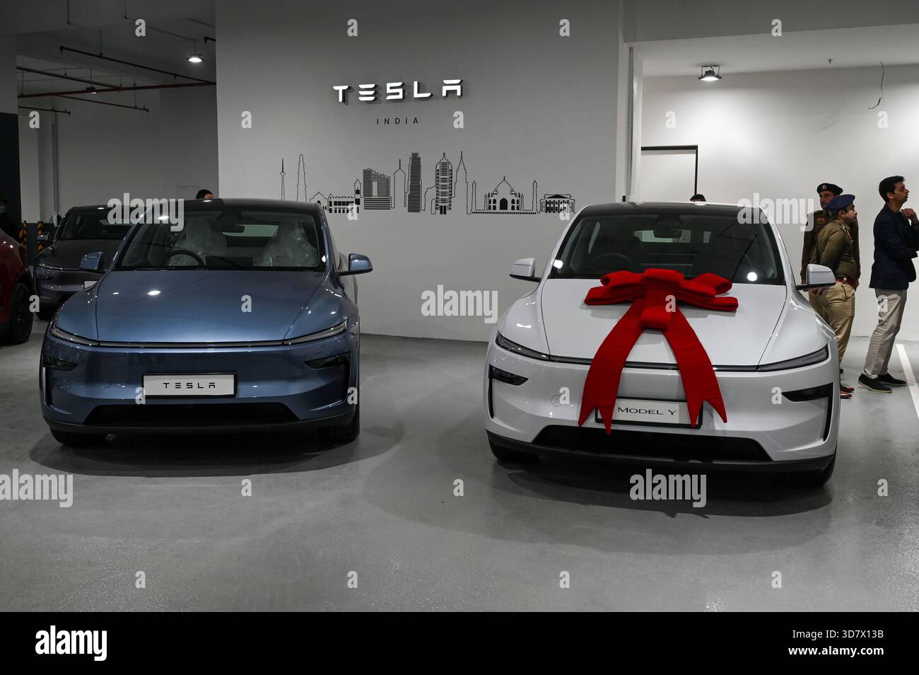 GURUGRAM, INDIA - NOVEMBER 27: Cars on display at Teslas first centre ...