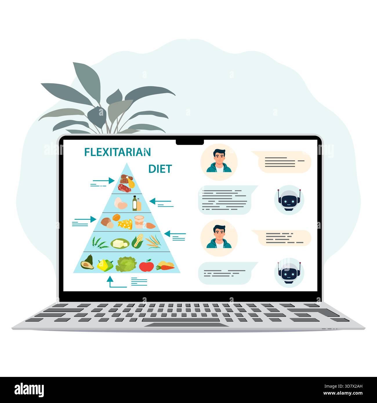 Flexitarian diet illustration on laptop screen with food pyramid and ...
