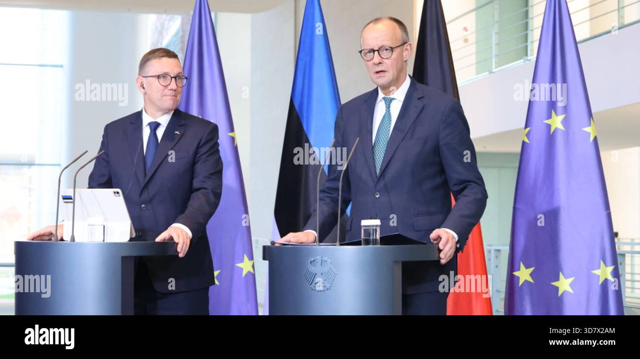 Merz und Estland 08.10.2025,Germany, Berlin, Bundeskanzleramt ...