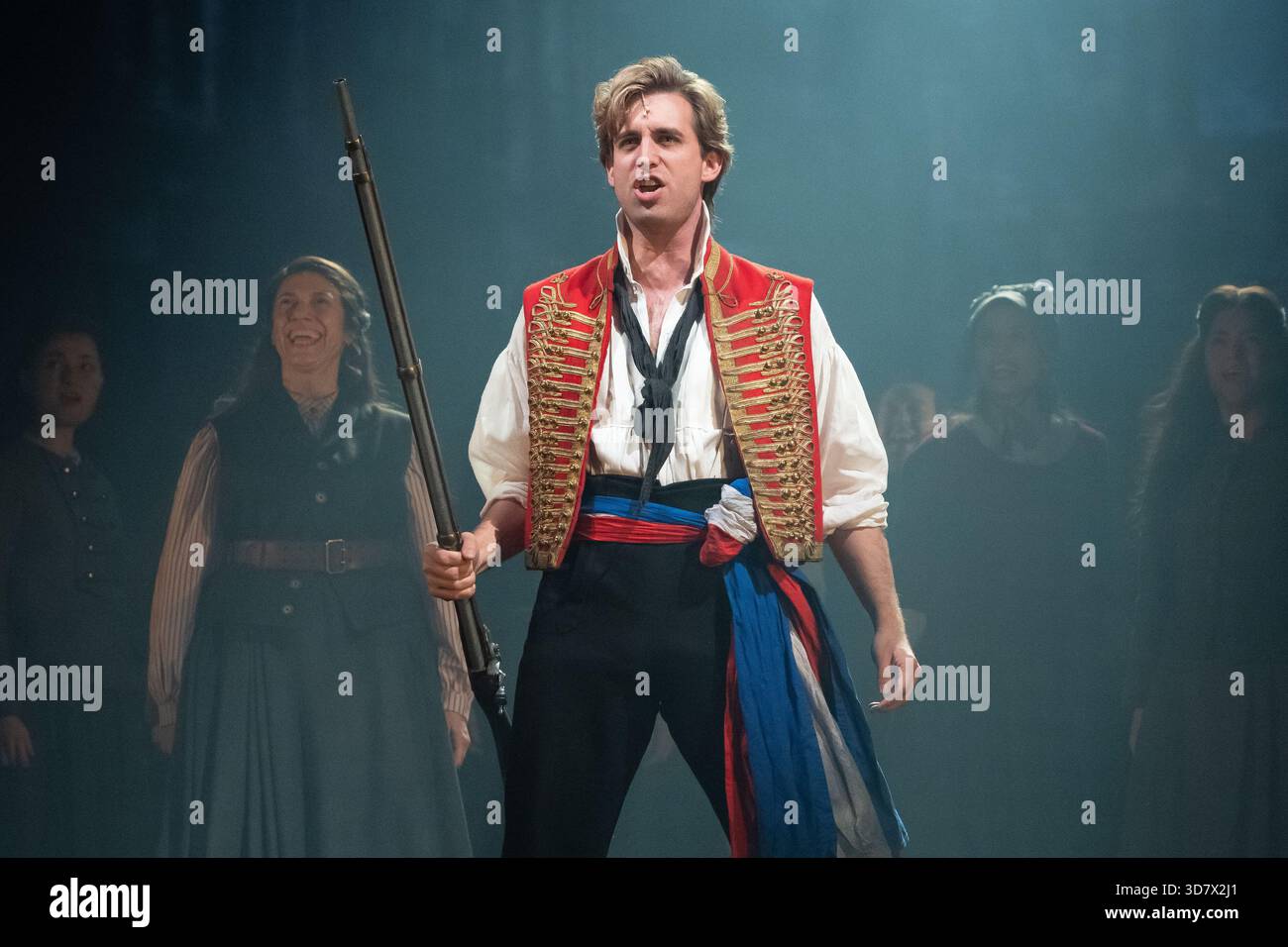 Actors during the presentation of the musical "Los Miserables" at the ...