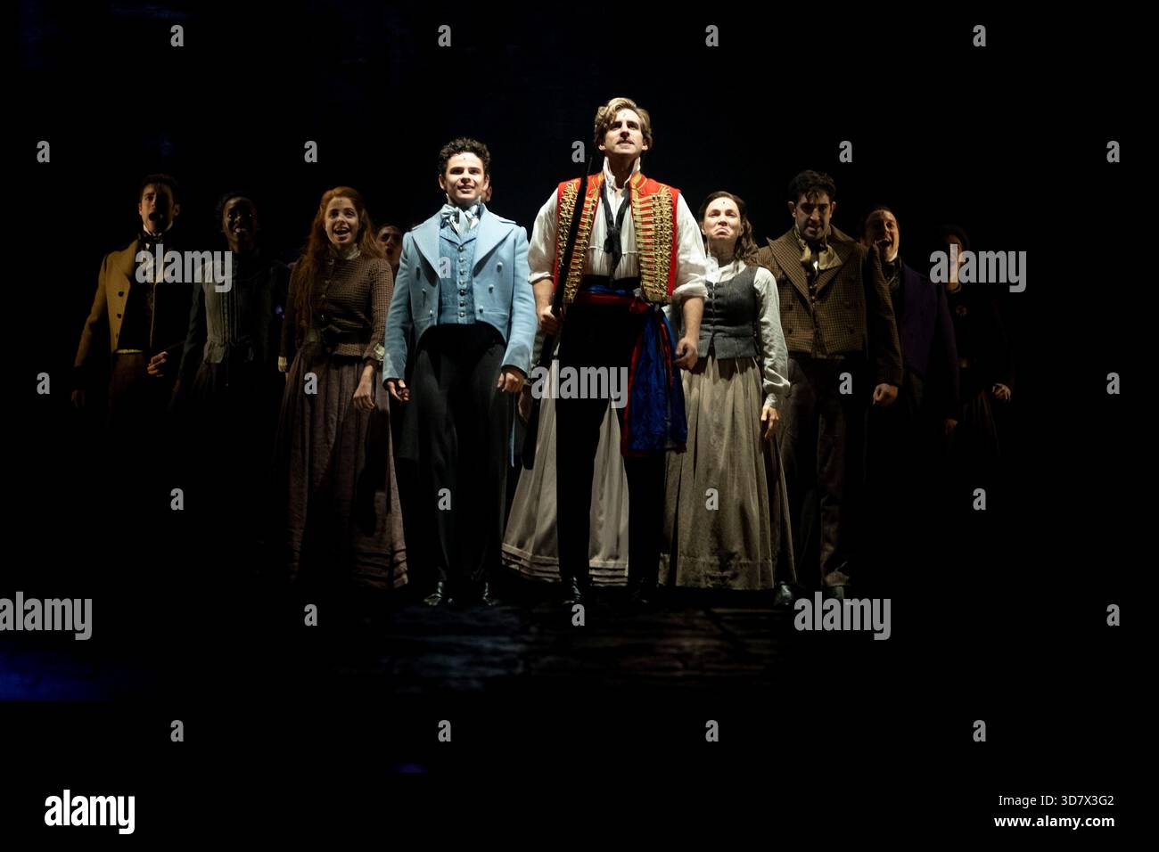 Cast members perform during the press preview of Los Miserables, el ...