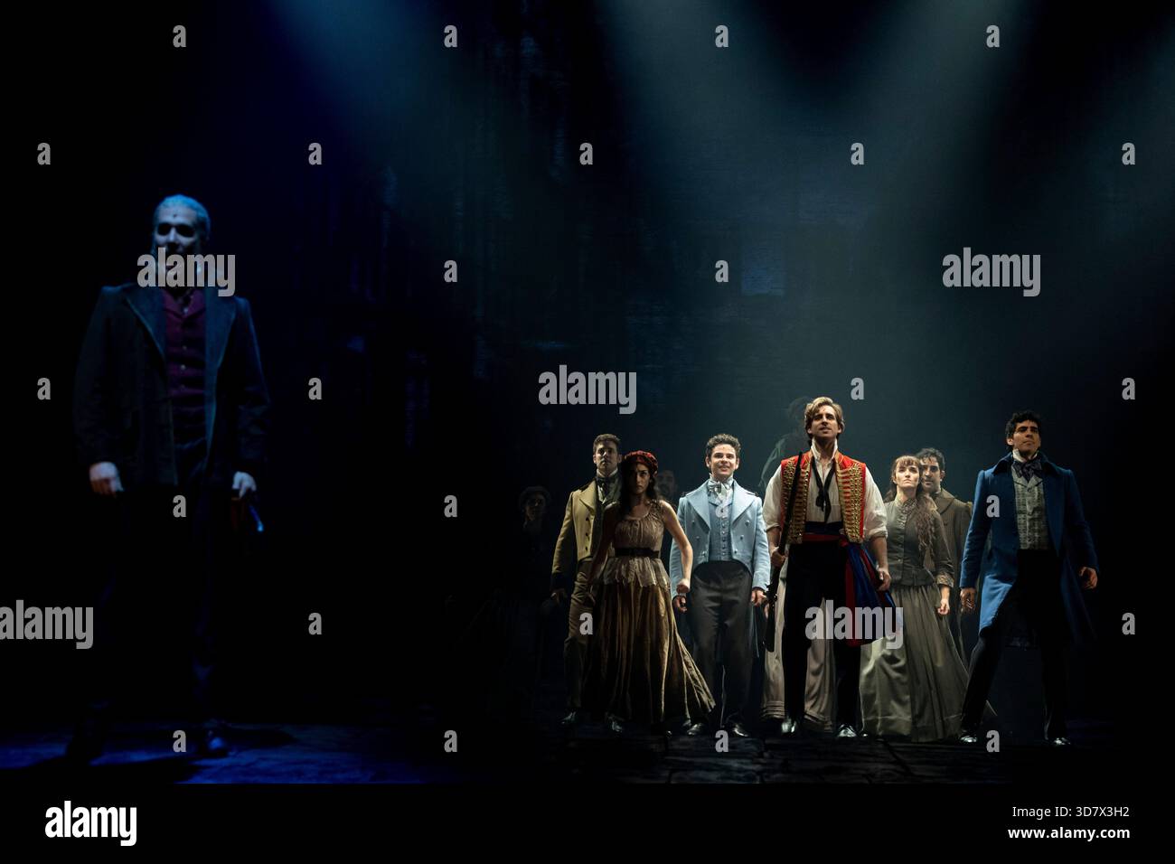 Cast members perform during the press preview of Los Miserables, el ...