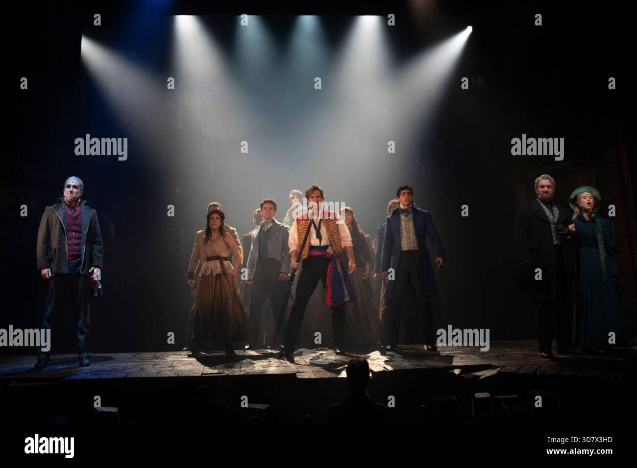 Cast members perform during the press preview of Los Miserables, el ...