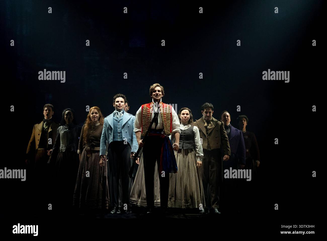 Cast members perform during the press preview of Los Miserables, el ...