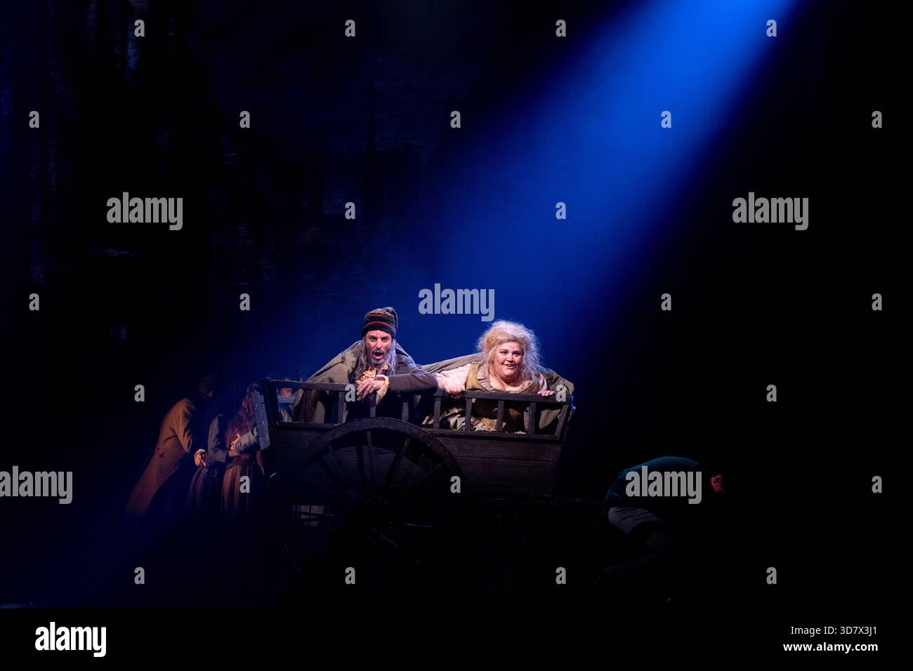 Cast members perform during the press preview of Los Miserables, el ...