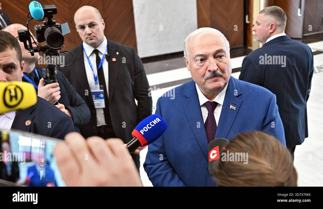 Belarusian President Alexander Lukashenko during the press scrum before ...