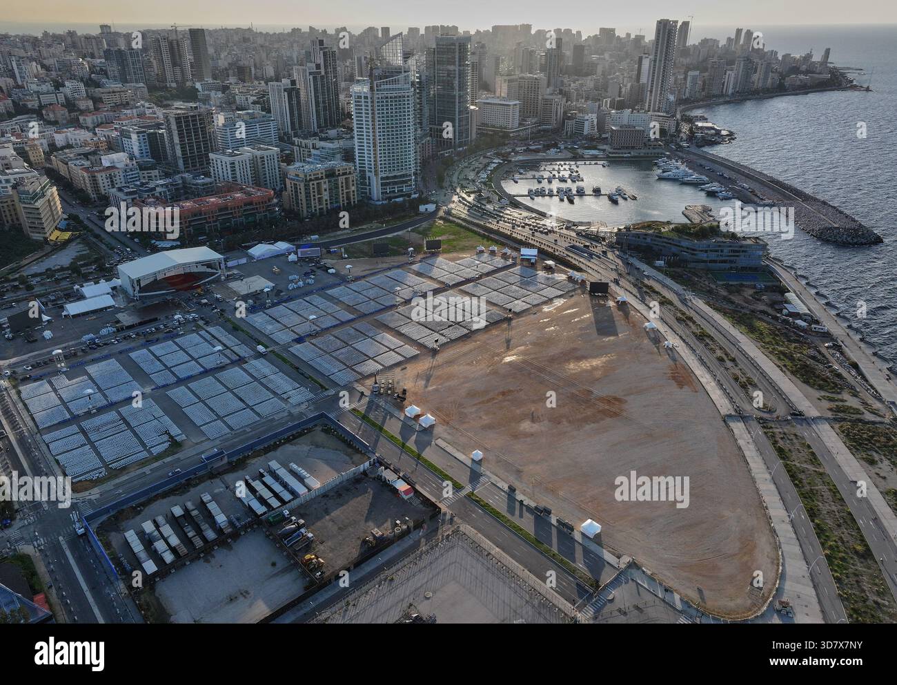 An aerial view shows the area where Pope Leo XIV will hold a Holy mass ...