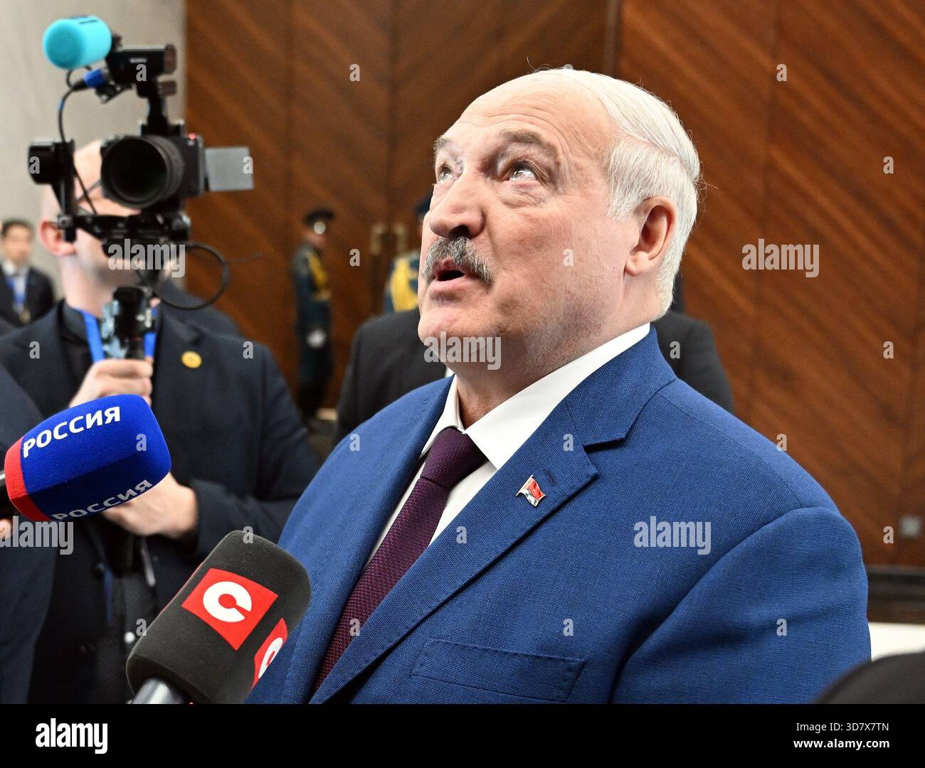 Belarusian President Alexander Lukashenko during the press scrum before ...