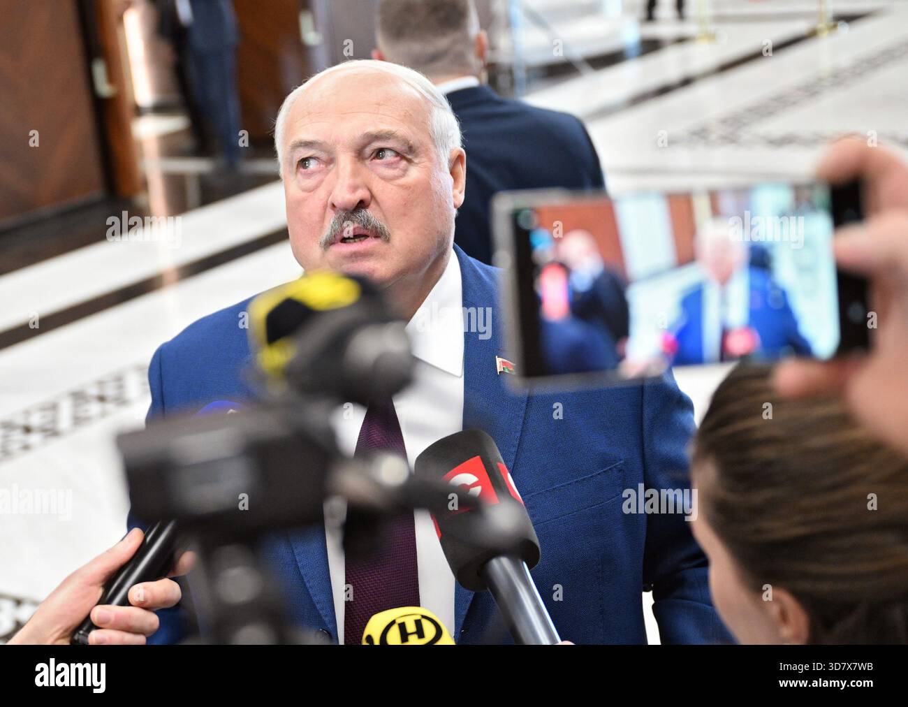 Belarusian President Alexander Lukashenko during the press scrum before ...