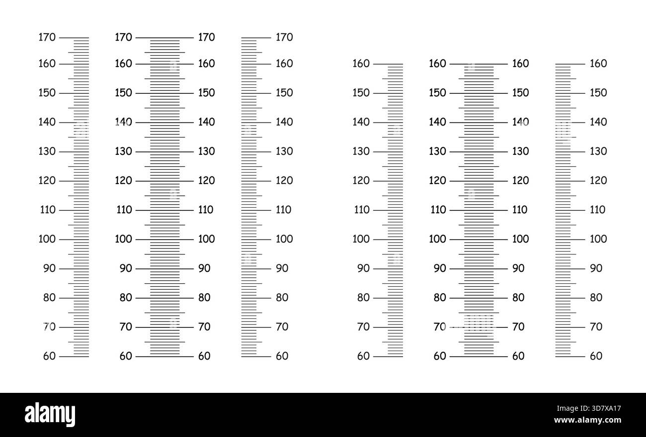 Set of height charts patterns from 60 to 160, 170 centimeters. Black ...