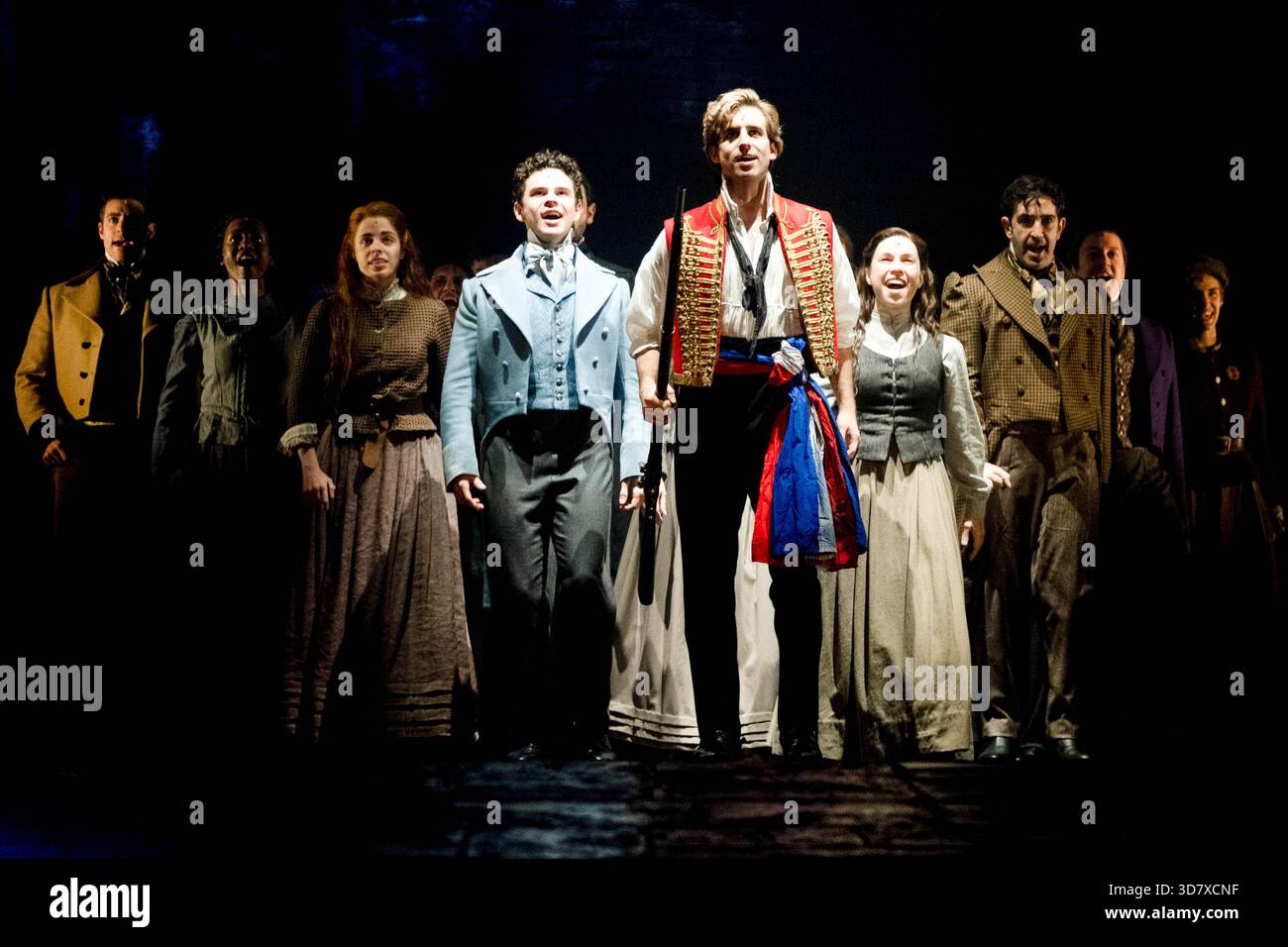 Cast members perform during a press preview of Los Miserables, el ...